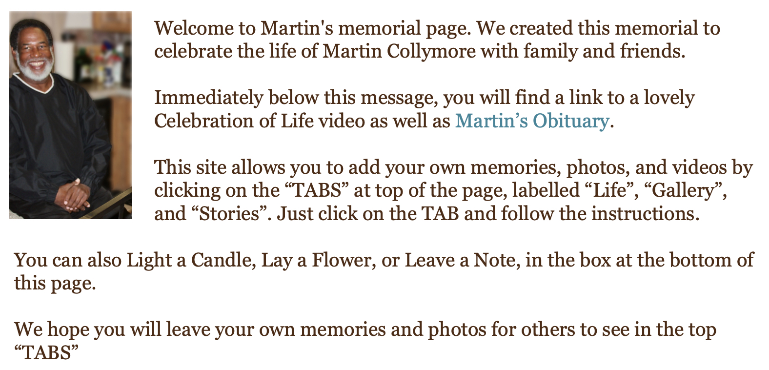 Martin Dominic Collymore, (1949 - 2023) - ForeverMissed.com Online ...